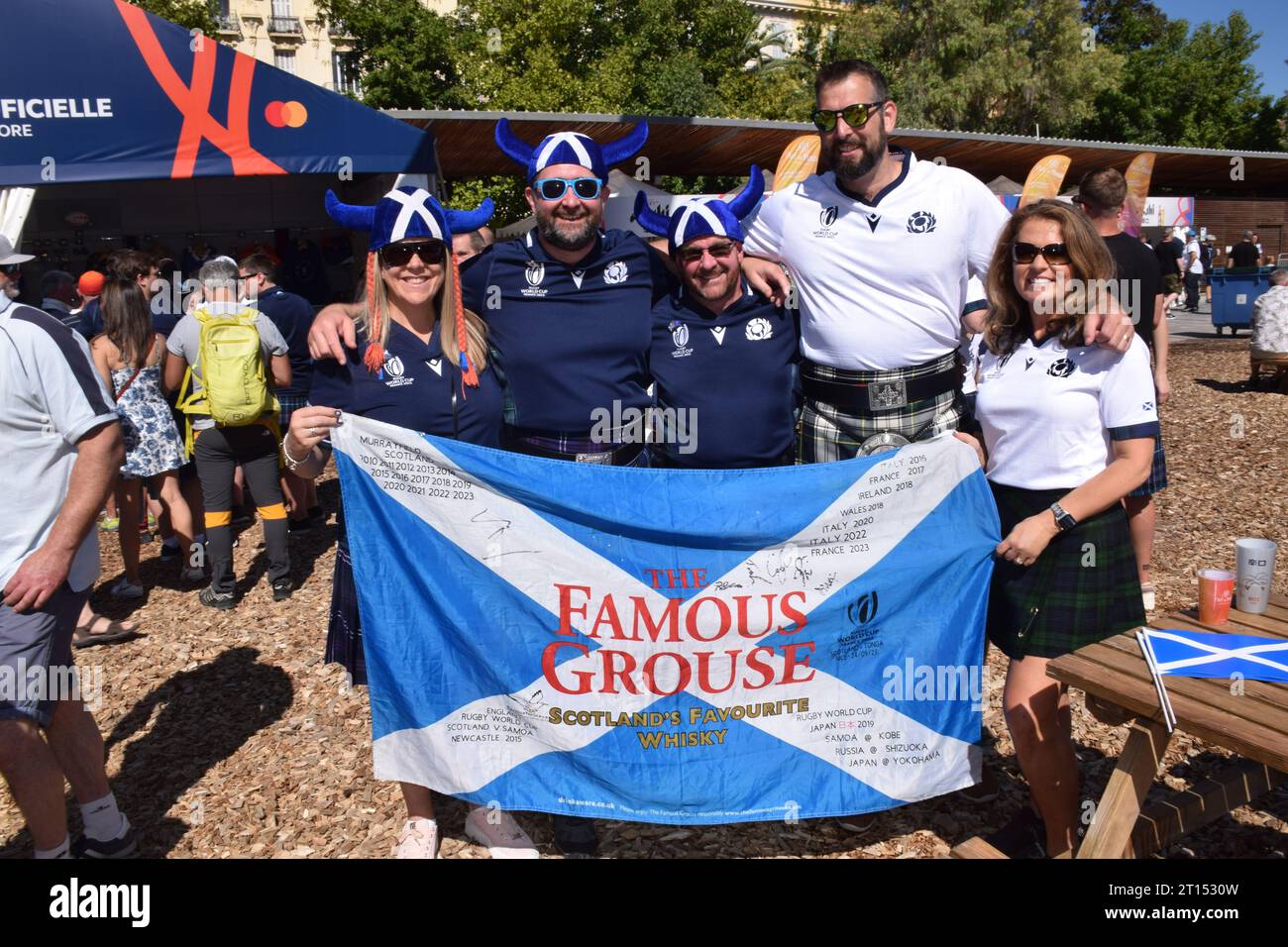 Scottish rugby fans in the rugby fan village, during World Rugby Cup ...