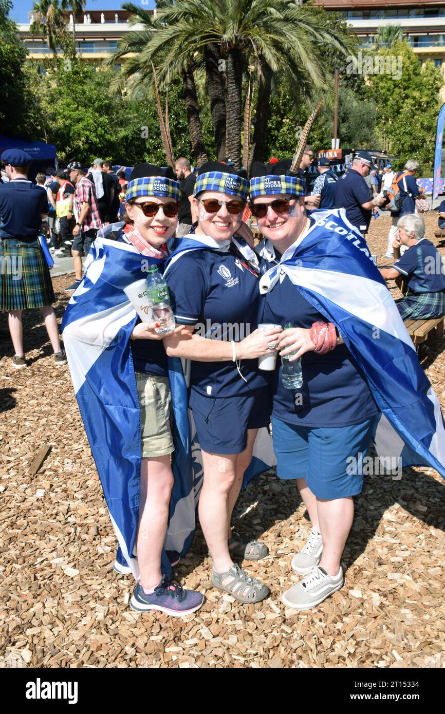 Scottish rugby fans in the rugby fan village, during World Rugby Cup ...