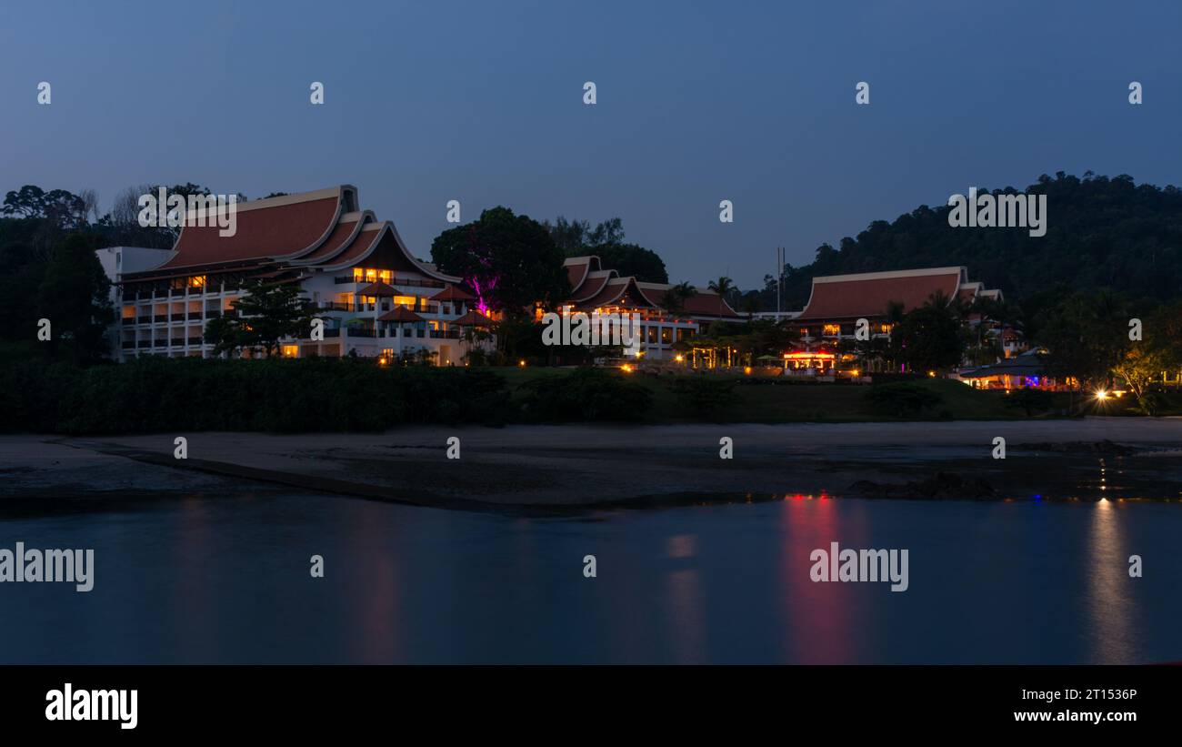 Langkawi, Malaysia - 16th July, 2015 : Panoramic night view of the lit ...