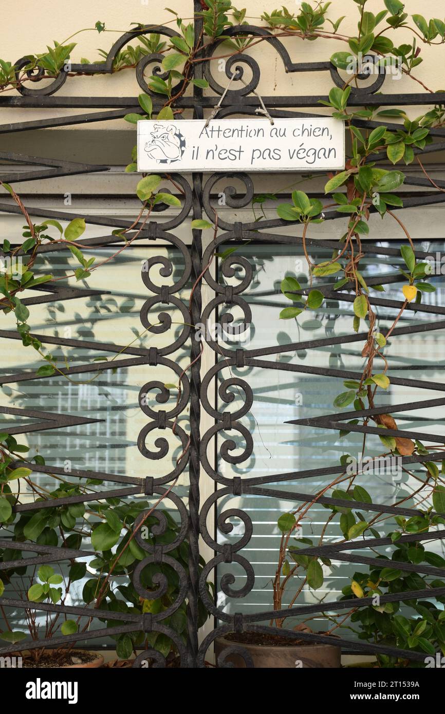 Funny dog warning sign, Cote d'Azur, France Sep 2023 Stock Photo - Alamy