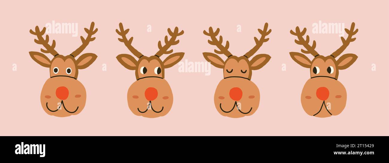 Christmas raindeer Rudolf character with different emotions. Christmas ...