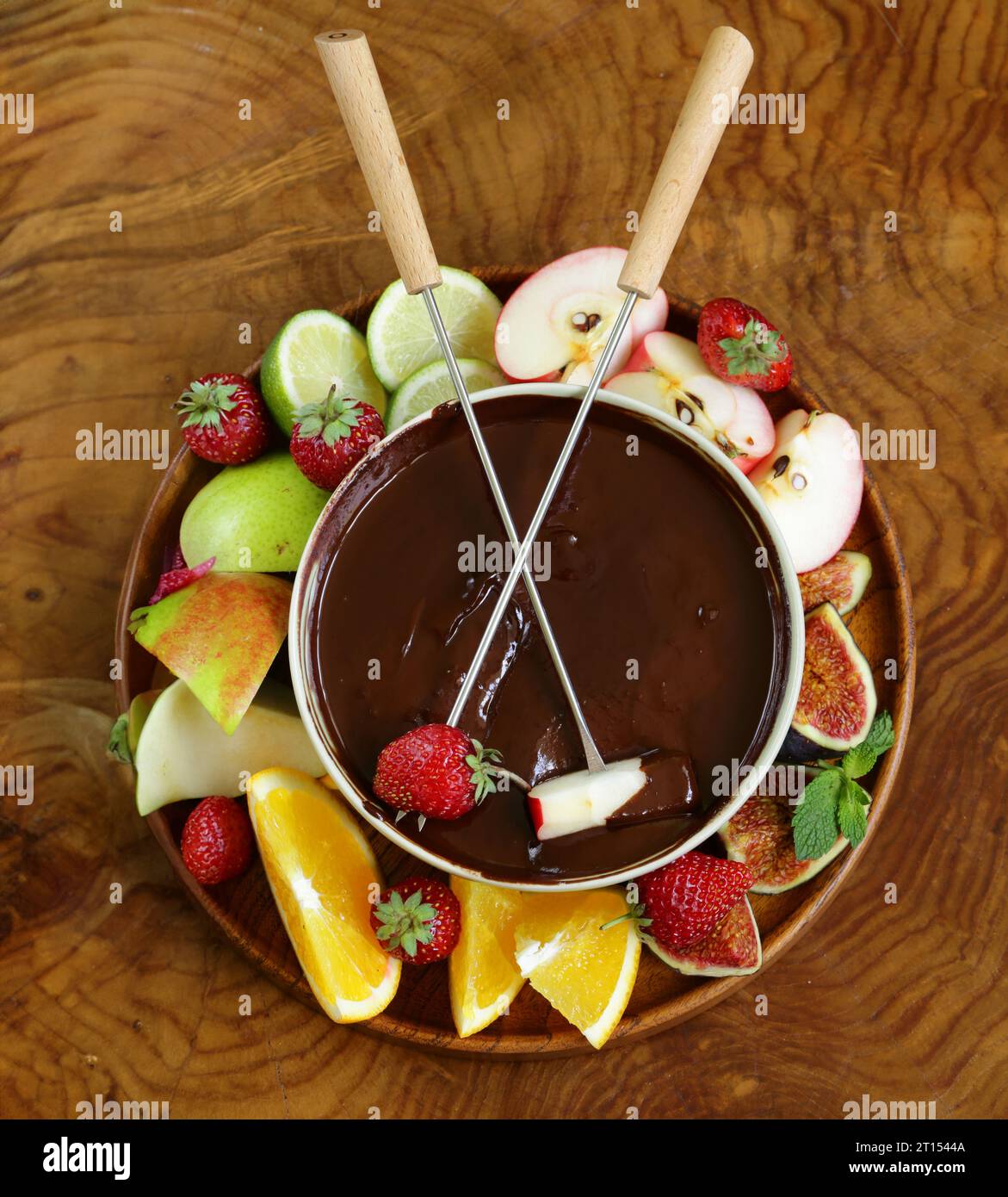 chocolate fondue with fresh berries and fruits Stock Photo - Alamy