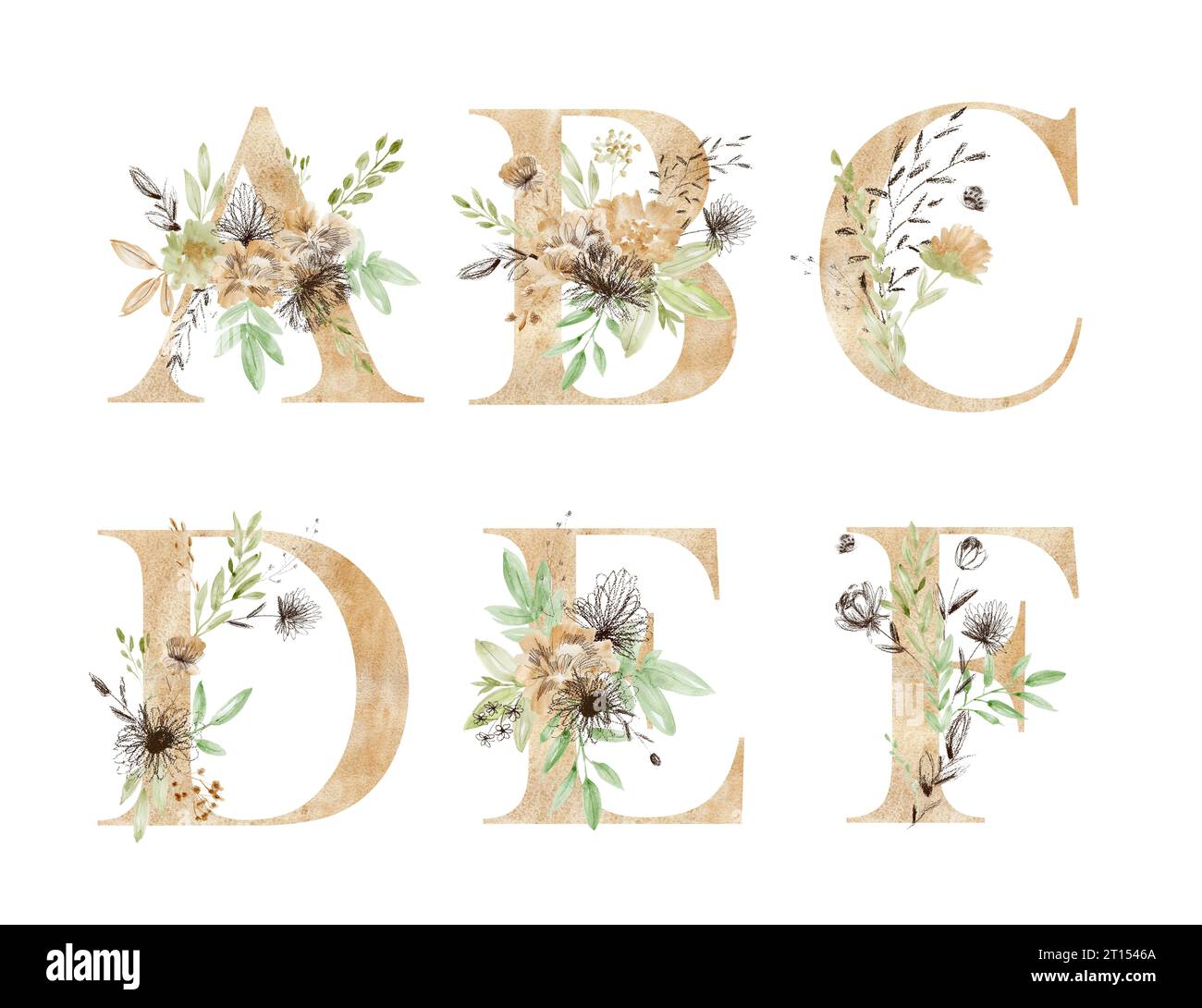 Watercolor floral alphabet with flowers for wedding invitations ...