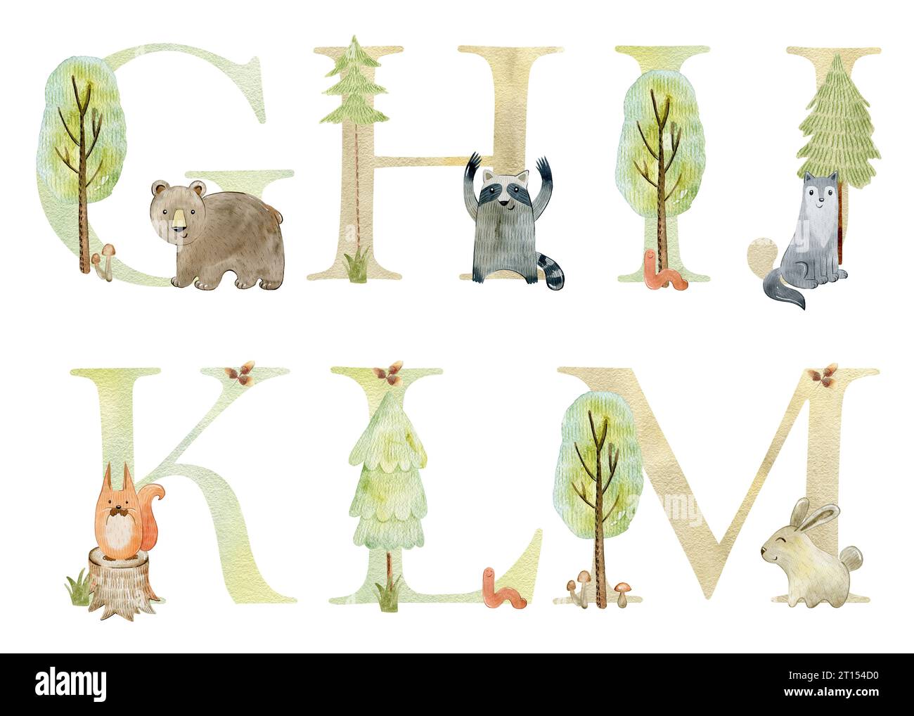 Watercolor animals letters Stock Photo - Alamy