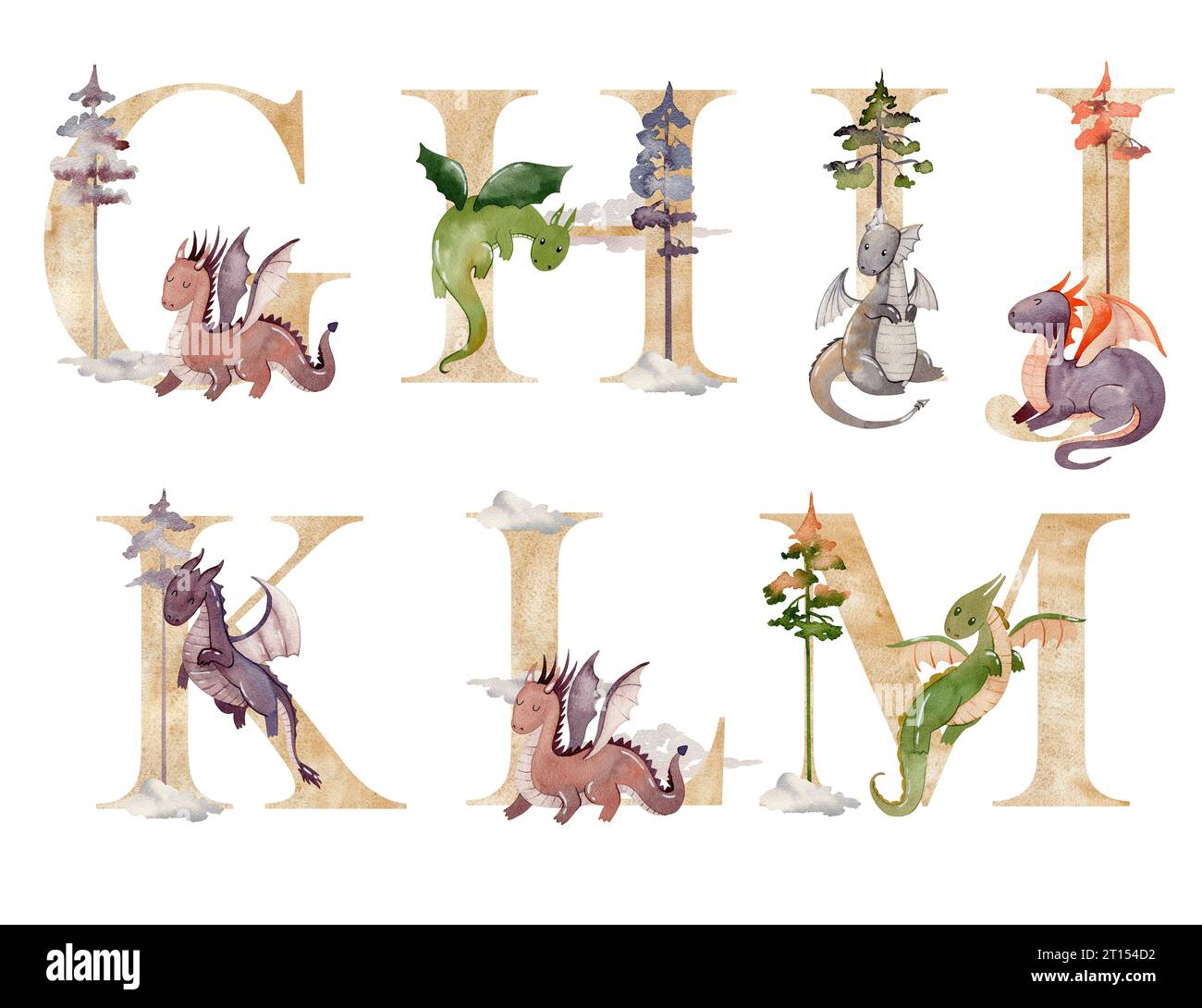 Watercolor dragons letters Stock Photo - Alamy