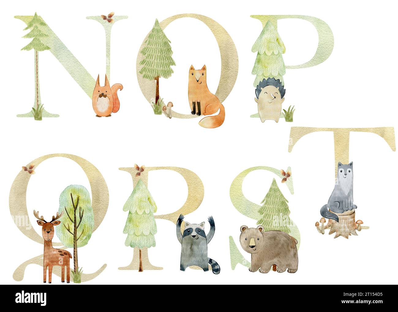 Watercolor animals letters Stock Photo - Alamy