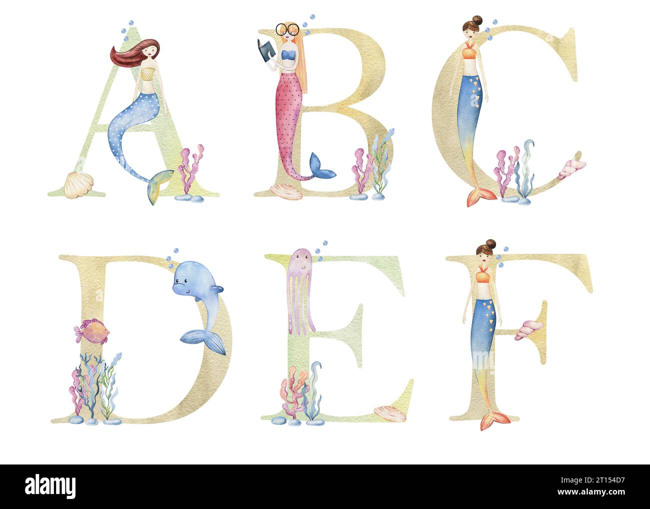 Watercolor sea letters Stock Photo - Alamy