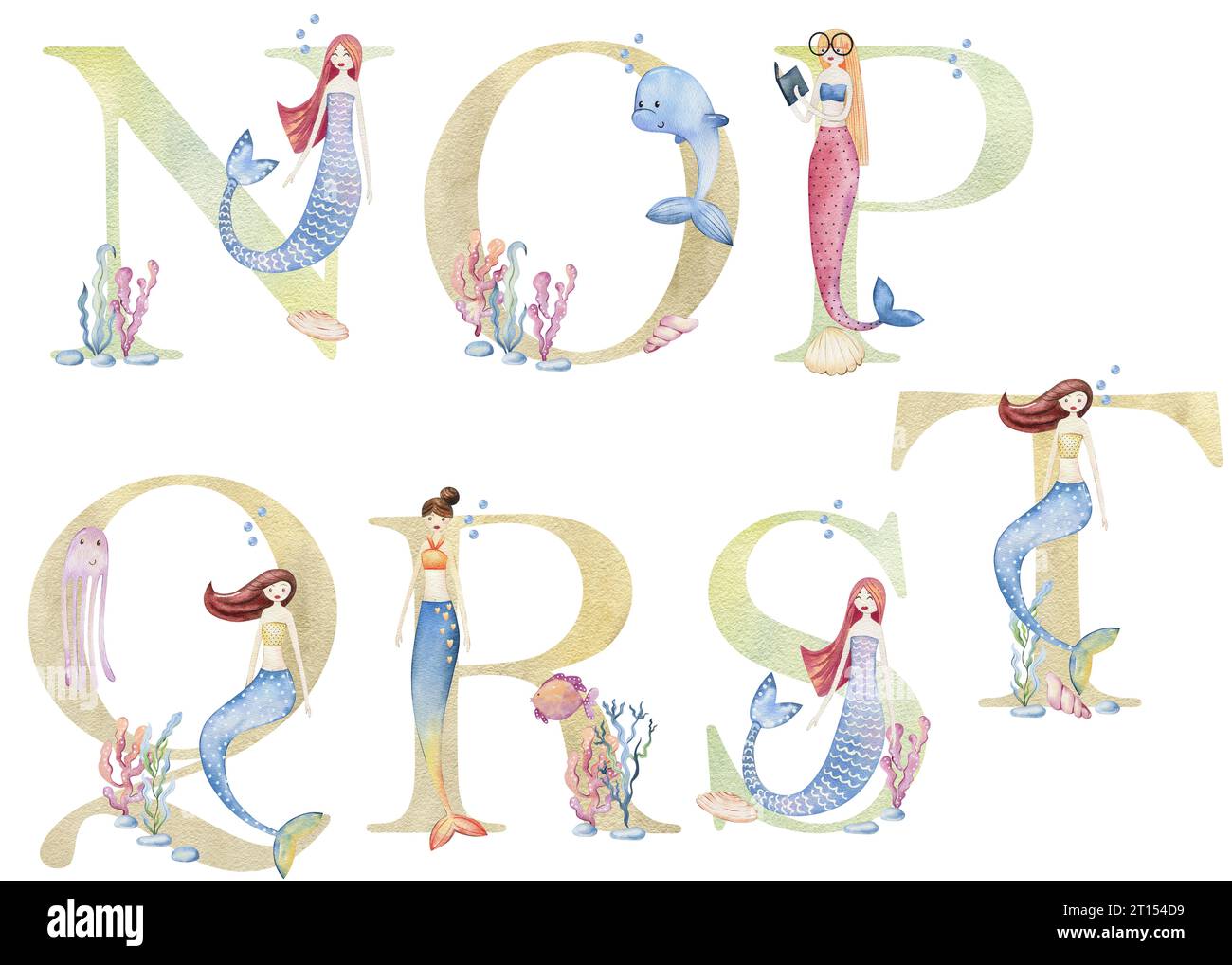 Watercolor sea letters Stock Photo - Alamy