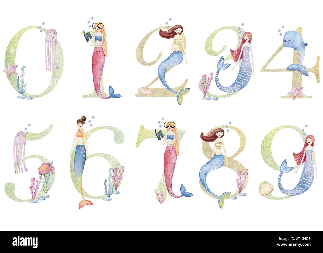 Watercolor sea numbers Stock Photo - Alamy
