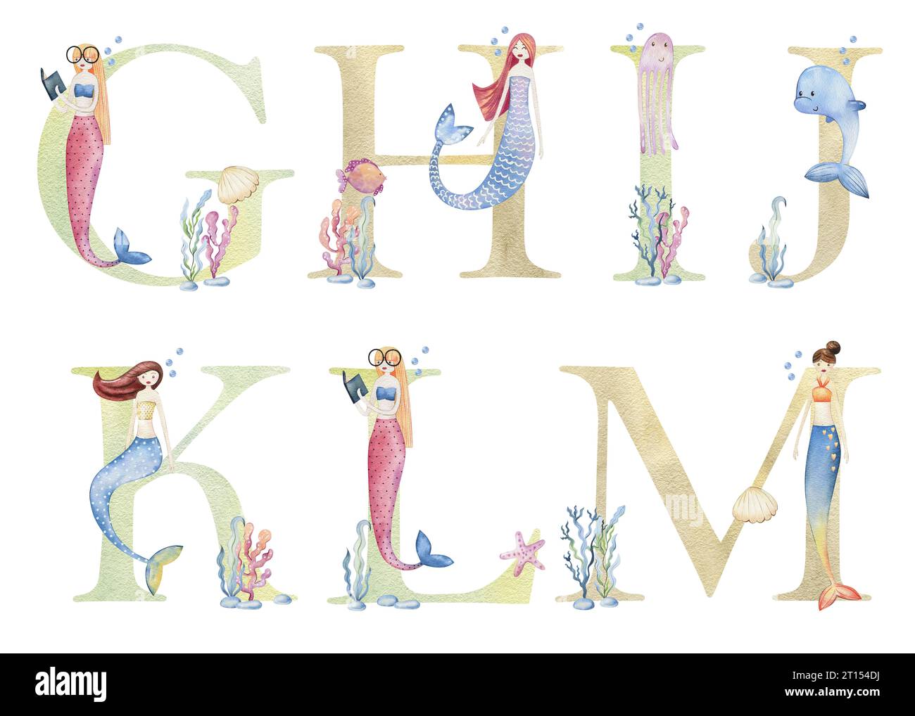 Watercolor sea letters Stock Photo - Alamy