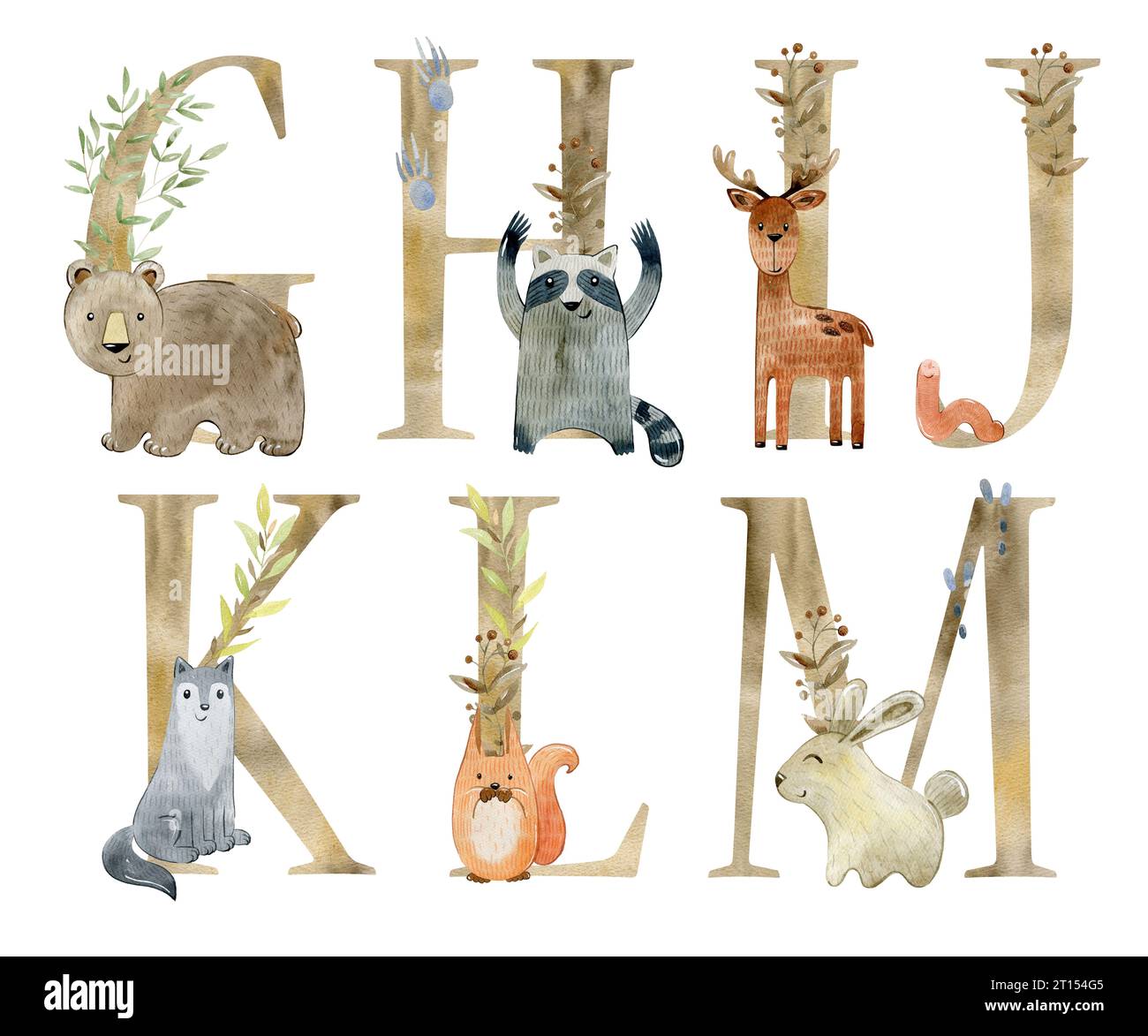 Watercolor animals letters Stock Photo - Alamy