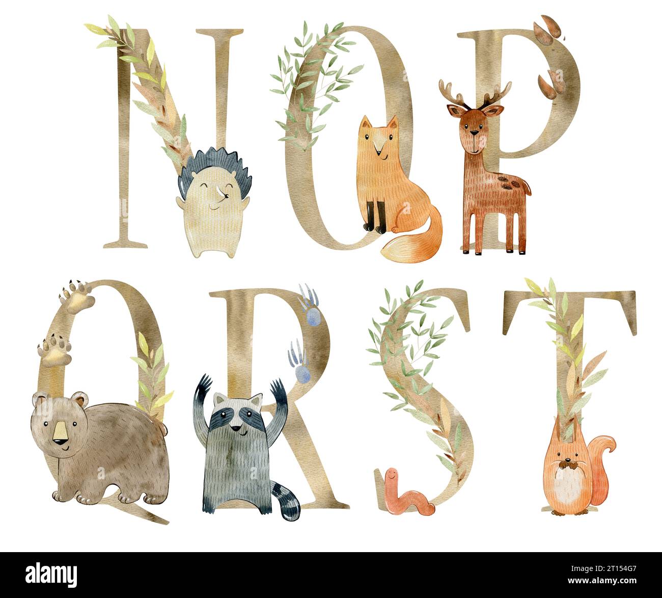 Watercolor animals letters Stock Photo - Alamy