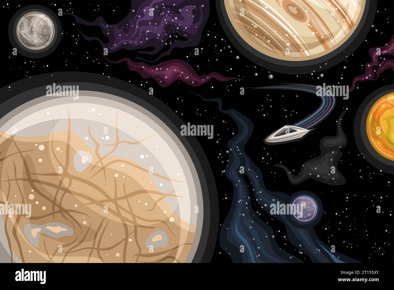 Vector Fantasy Space Chart, astronomical horizontal poster with cartoon ...