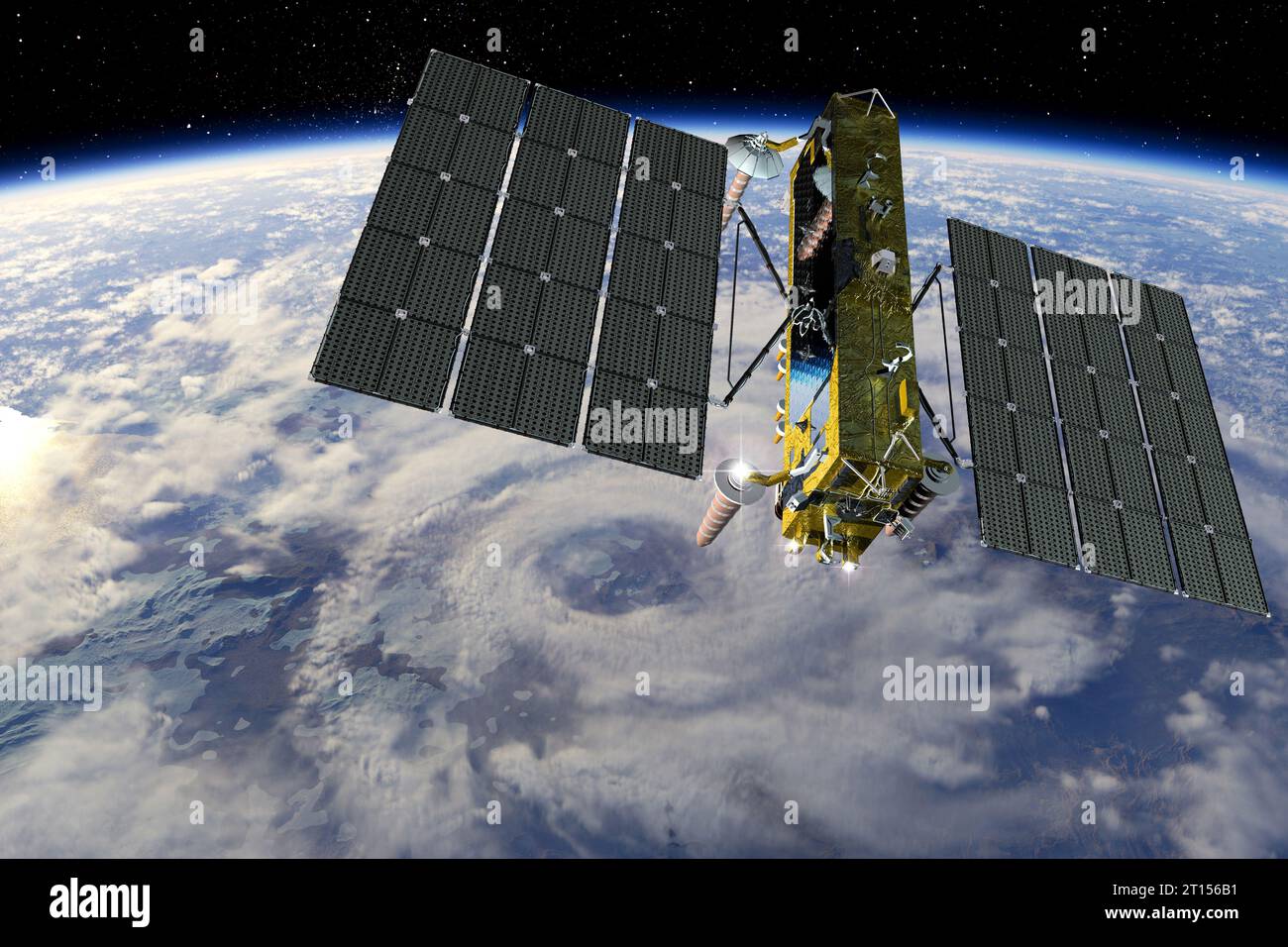 Modern navigation satellite GLONASS K2 at the Earth orbit. 3d rendering ...