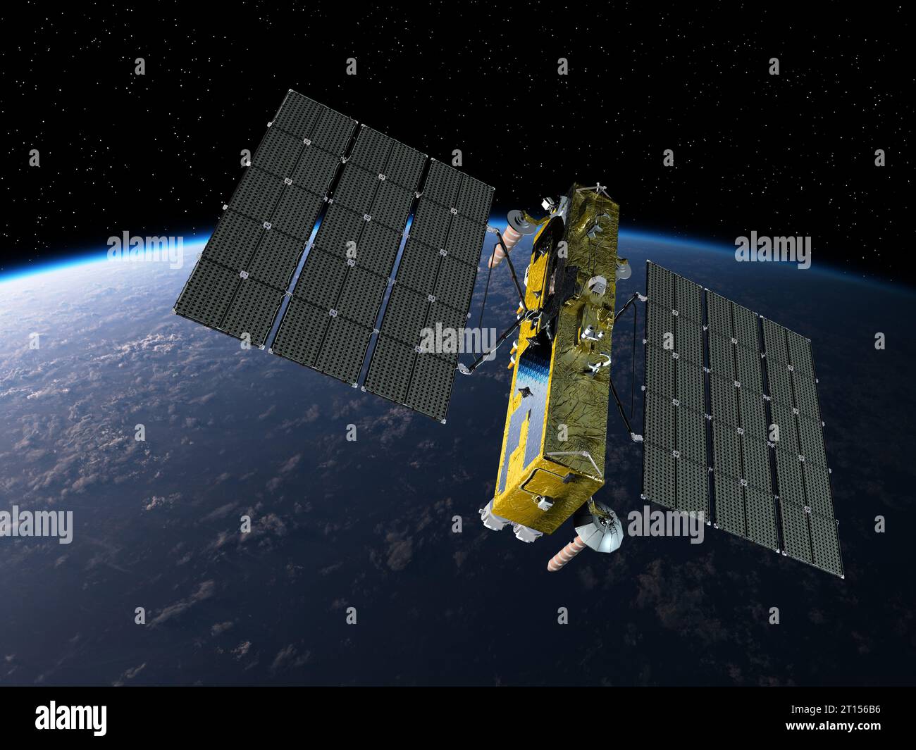 Modern navigation satellite GLONASS K2 at the Earth orbit. 3d rendering ...