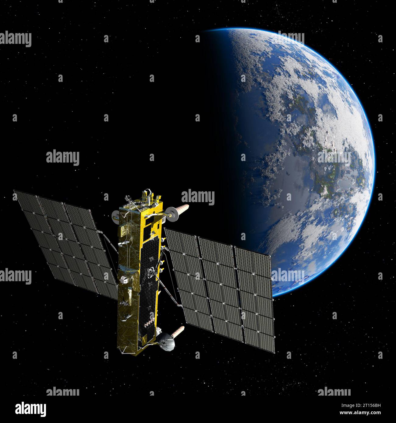 Modern navigation satellite GLONASS K2 at the Earth orbit. 3d rendering ...