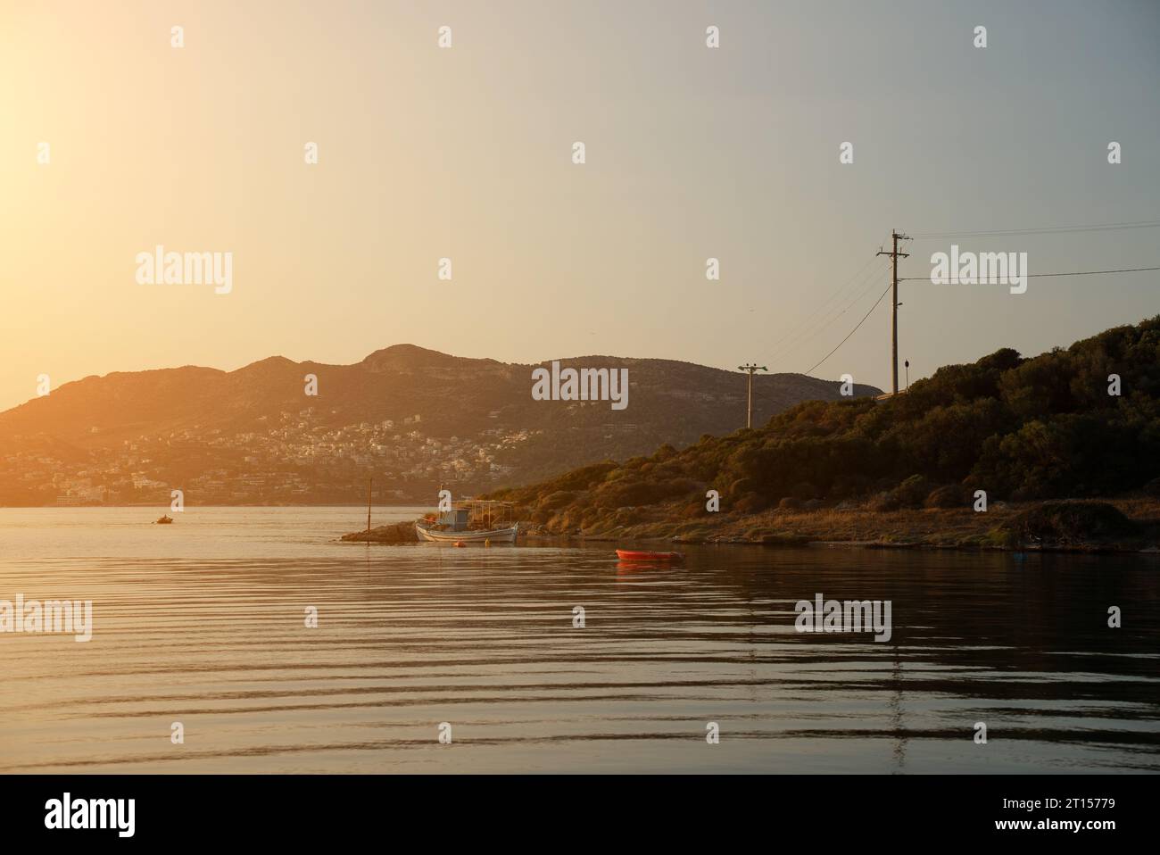 View of seabay with island in Porto Rafti in Greece Stock Photo - Alamy