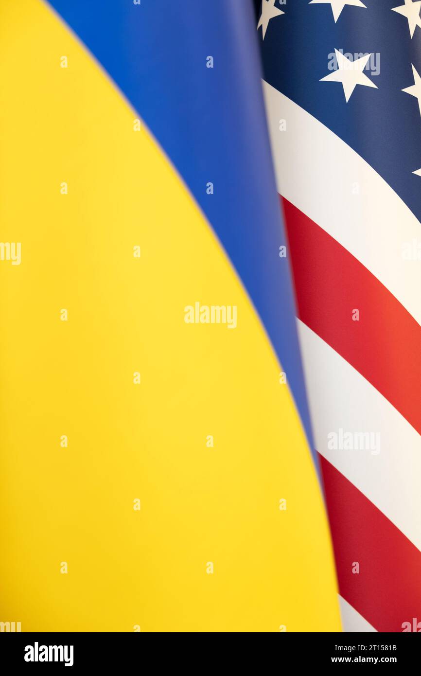 two flags of Ukraine and the United States of America Stock Photo - Alamy