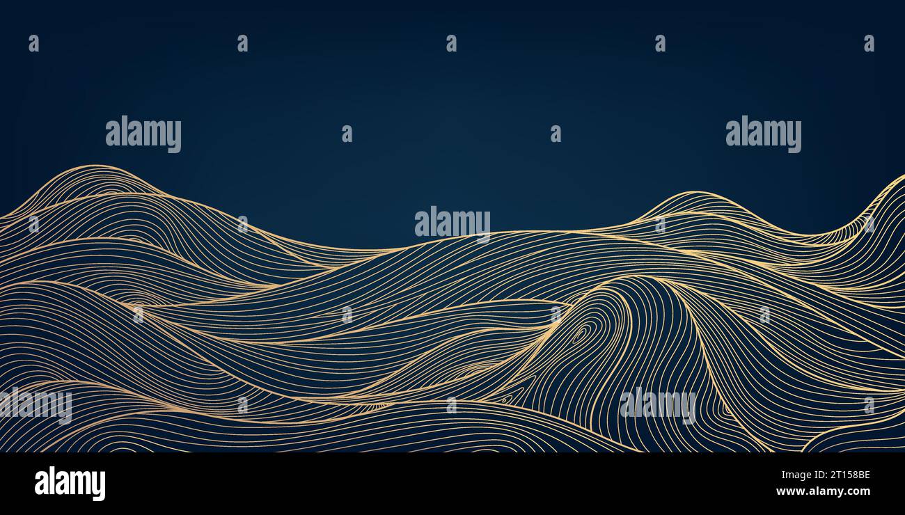 Vector art deco wavy luxury pattern, wave line japanese style ...
