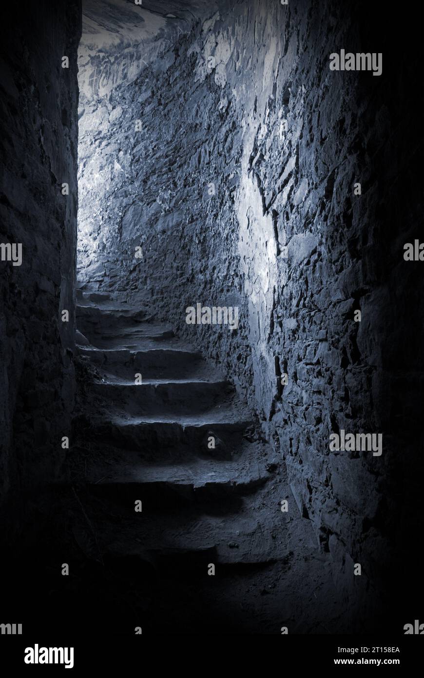 Stone steps in underground castte. monochrome image Stock Photo - Alamy