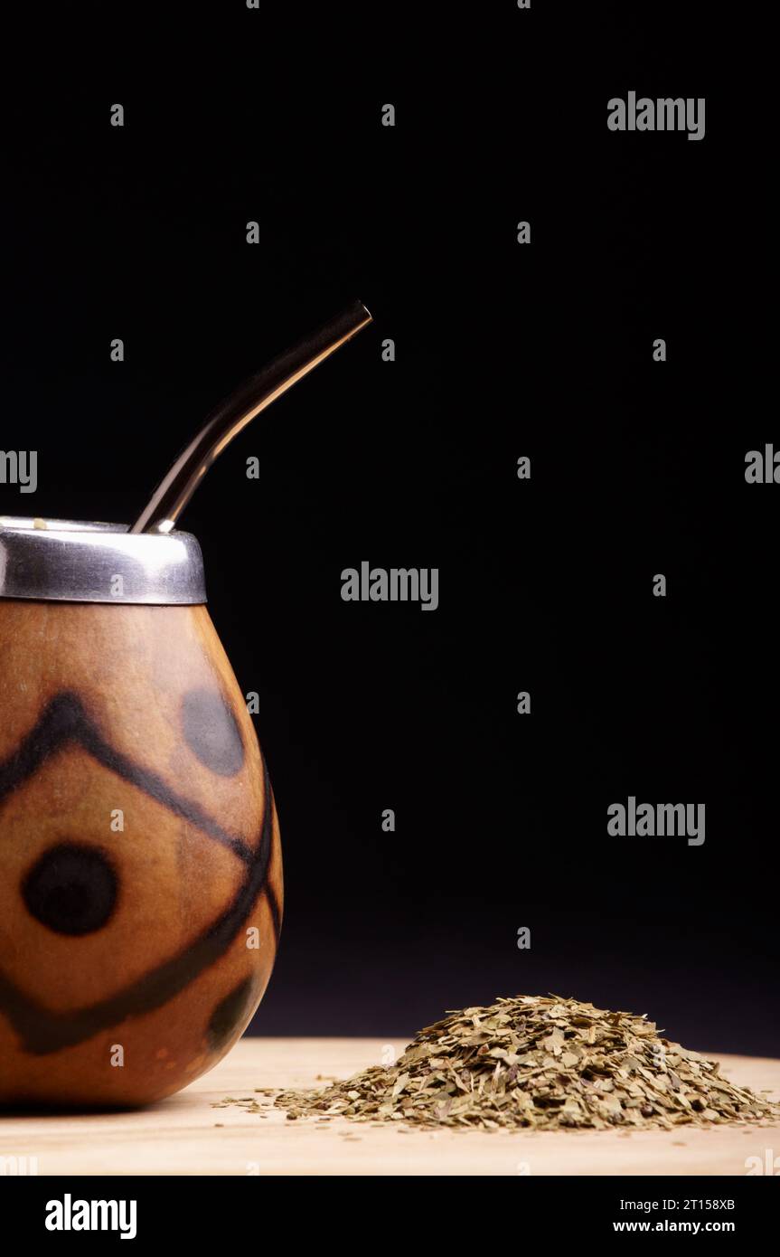 Traditional South American yerba mate tea in the calabash circle and ...