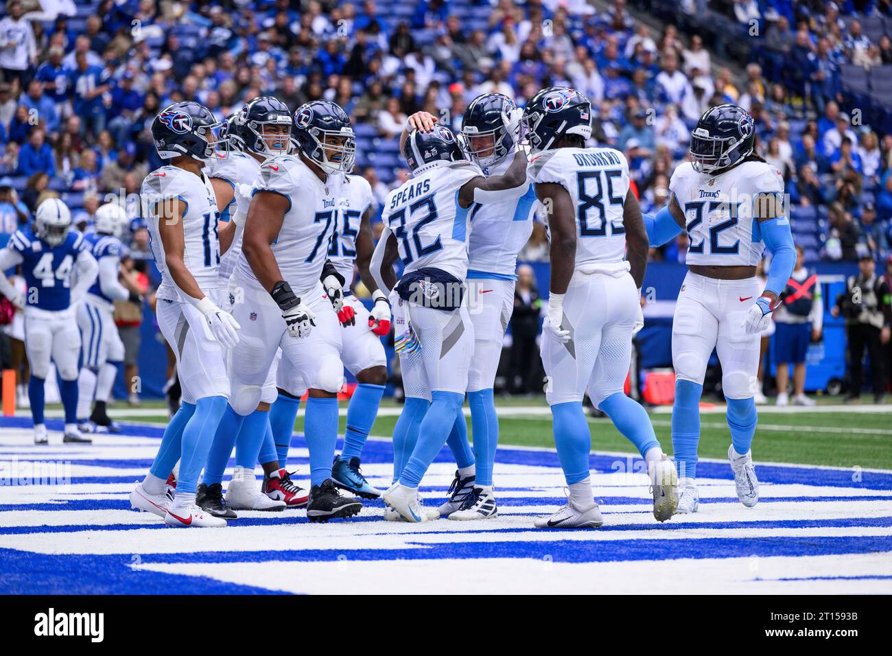 Tennessee Titans running back Tyjae Spears (32) celebrates a touchdown ...