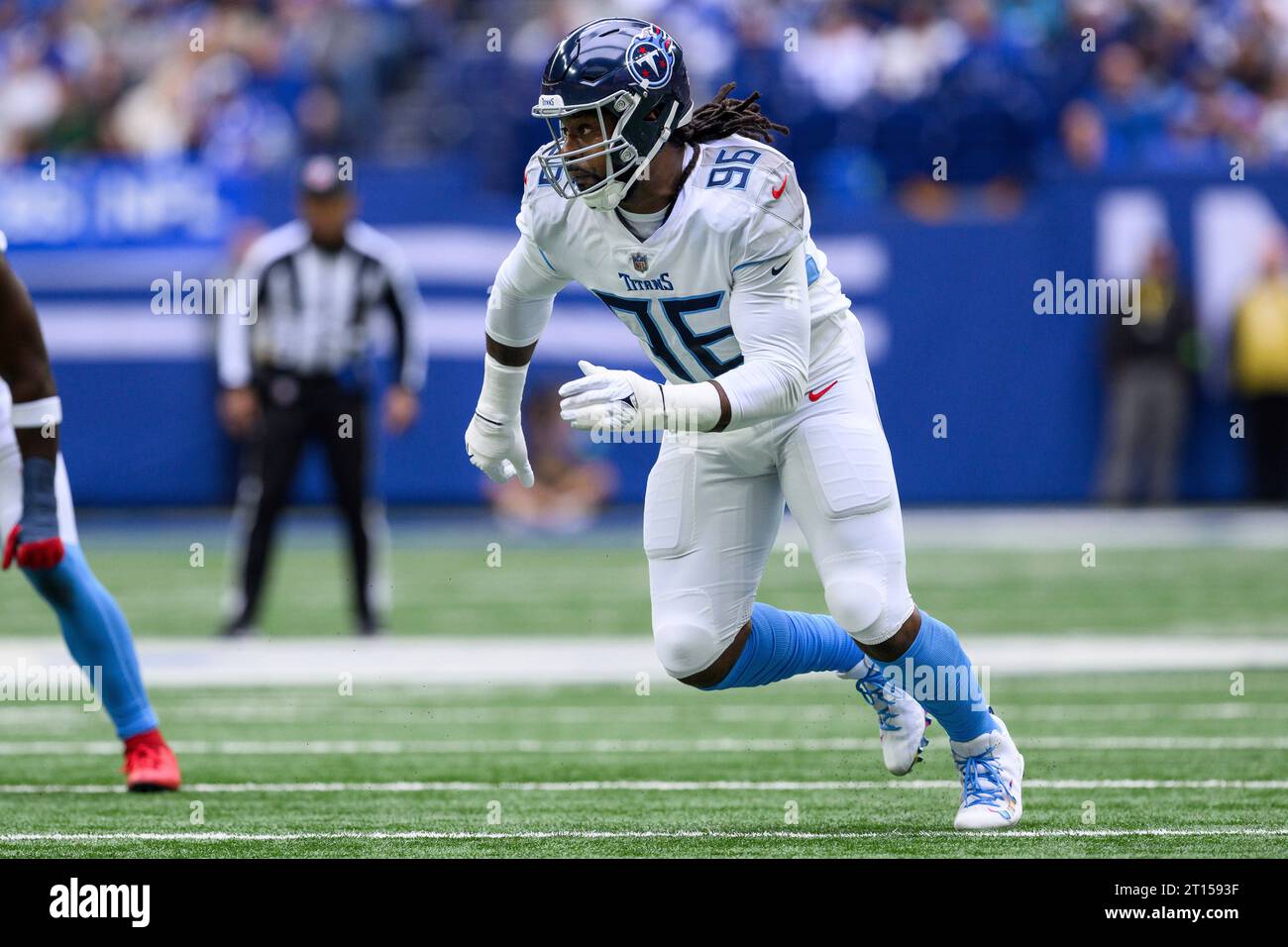 Tennessee Titans defensive lineman Denico Autry (96) rushes around the ...