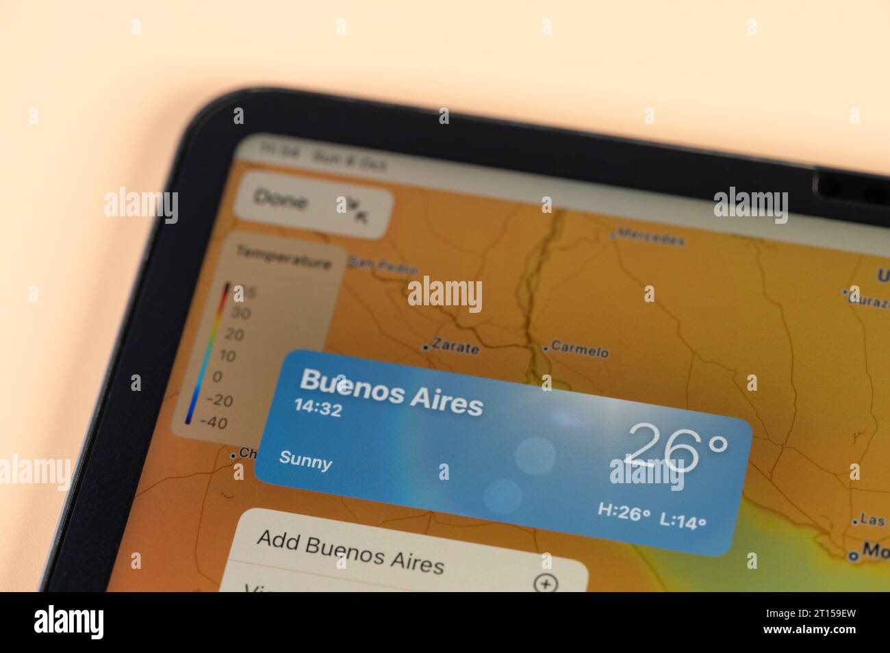 New York, USA - October 8, 2023: Checking temperature outside in Buenos ...