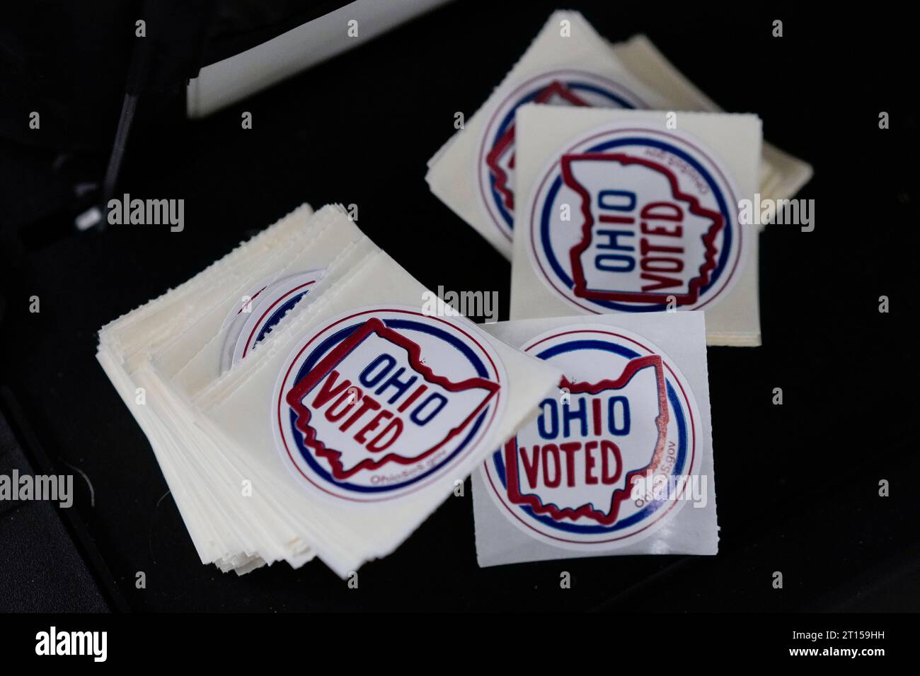 "Ohio Voted" stickers are seen during early in-person voting at the ...