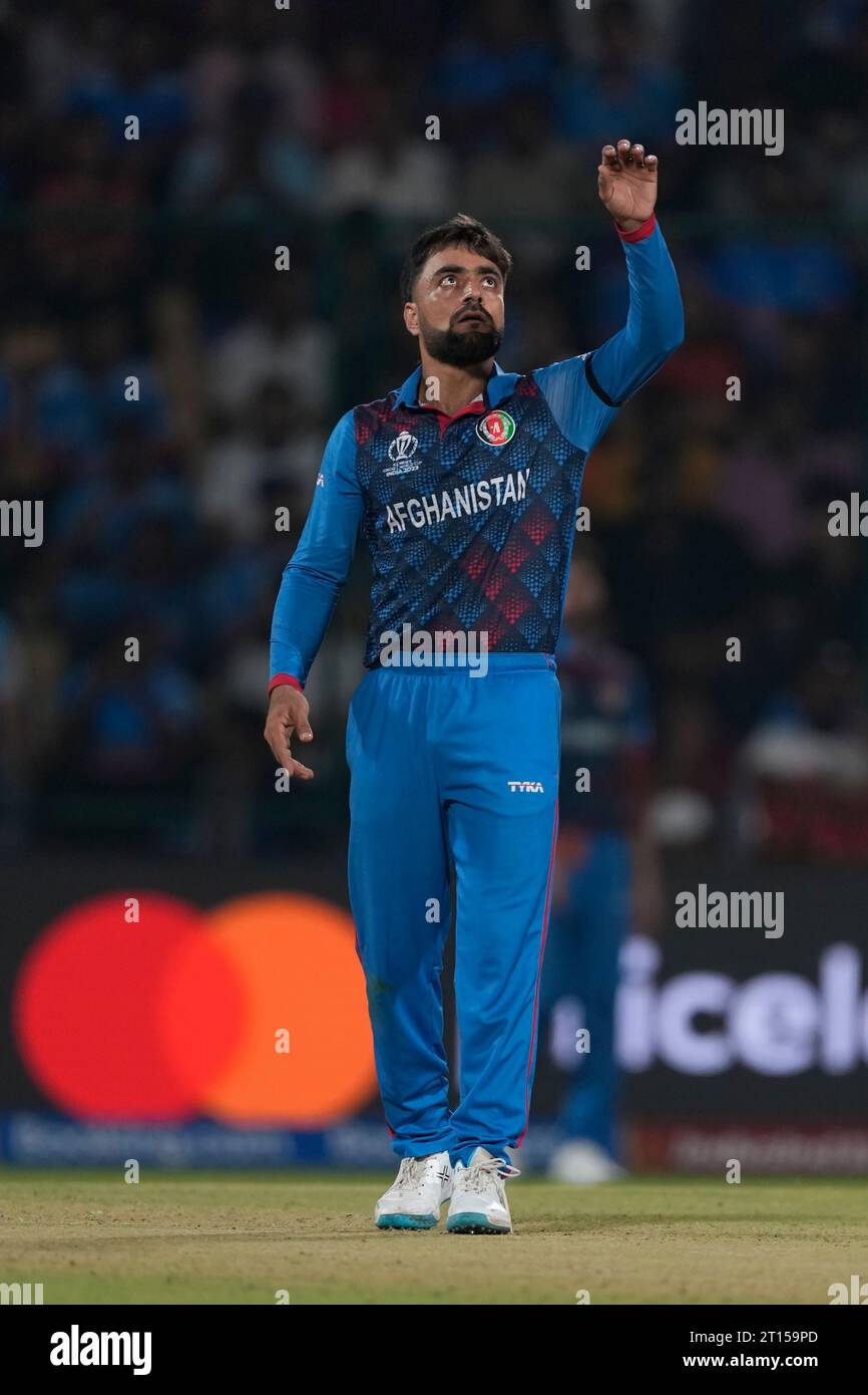 Afghanistan's Rashid Khan gestures during the ICC Men's Cricket World ...