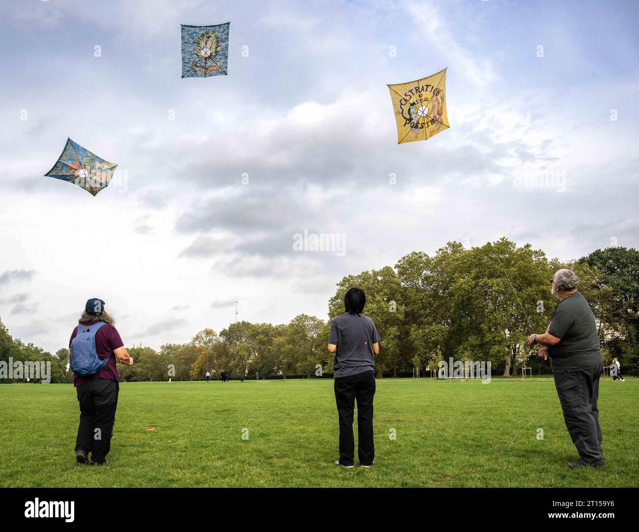 EDITORIAL USE ONLY Artist and kite maker Yaeun Stevie Choi (centre ...