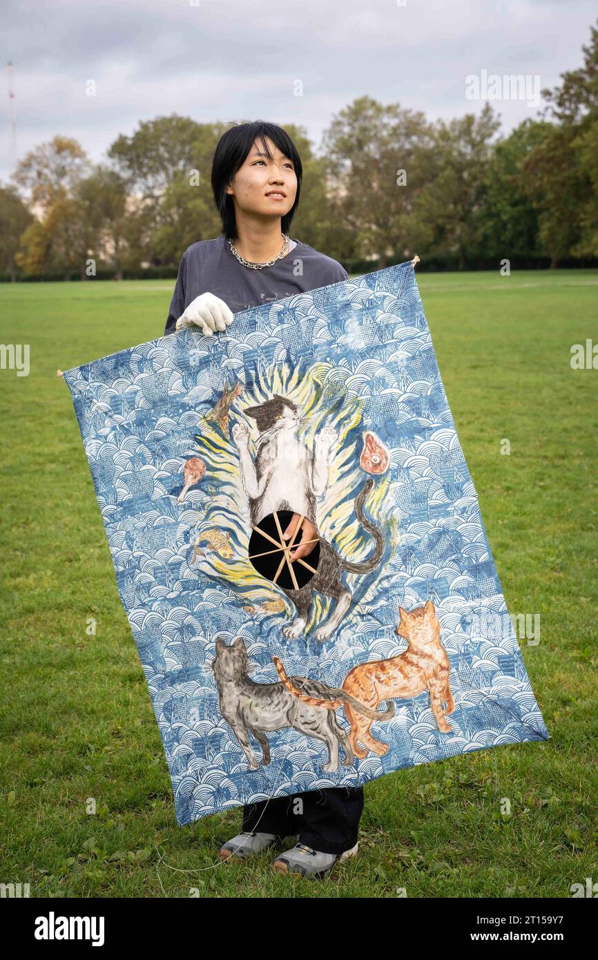 EDITORIAL USE ONLY Artist and kite maker Yaeun Stevie Choi holds a kite ...