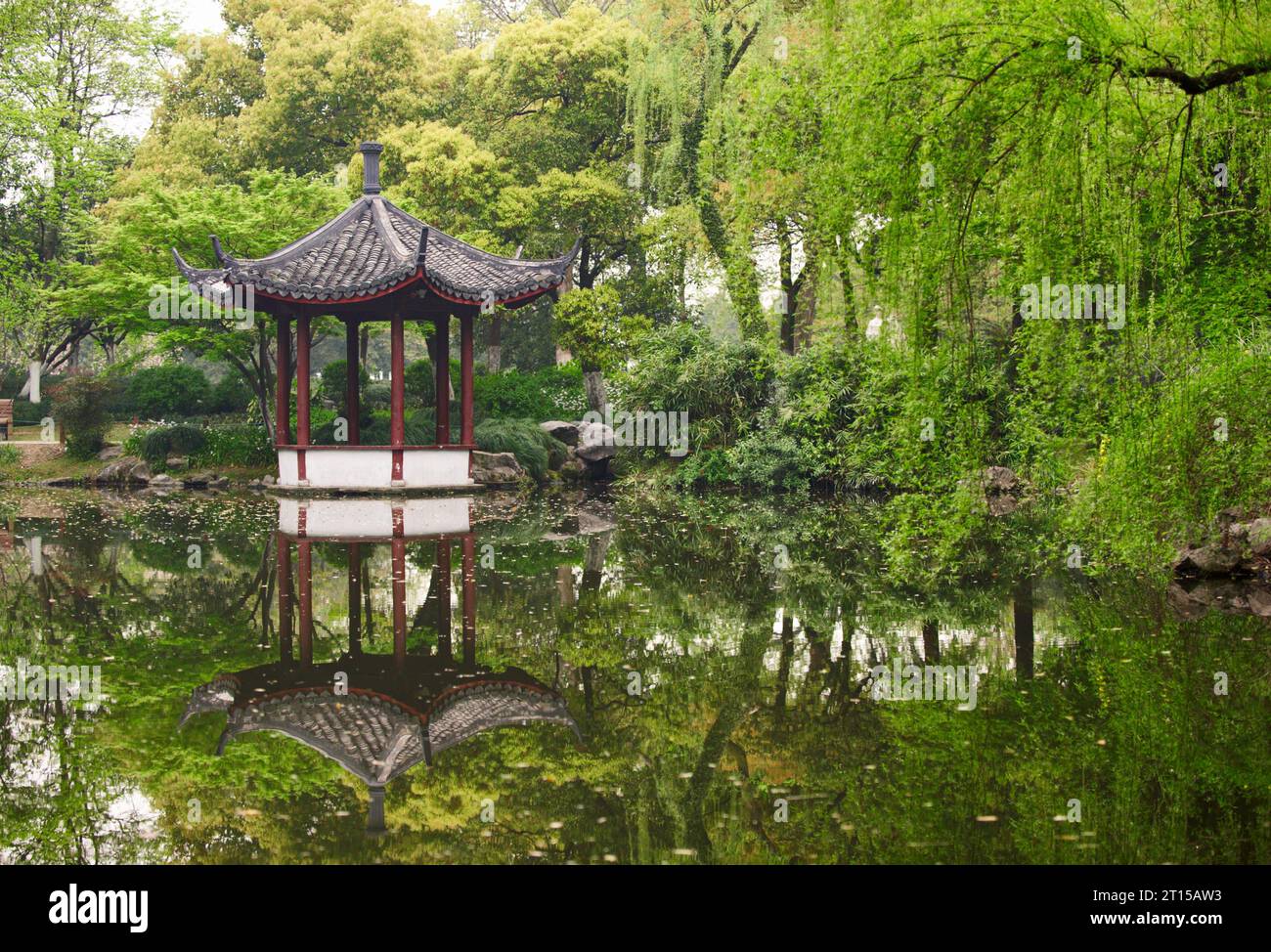 Traditional Chinese gazebo on the coast of West Lake, popular public ...