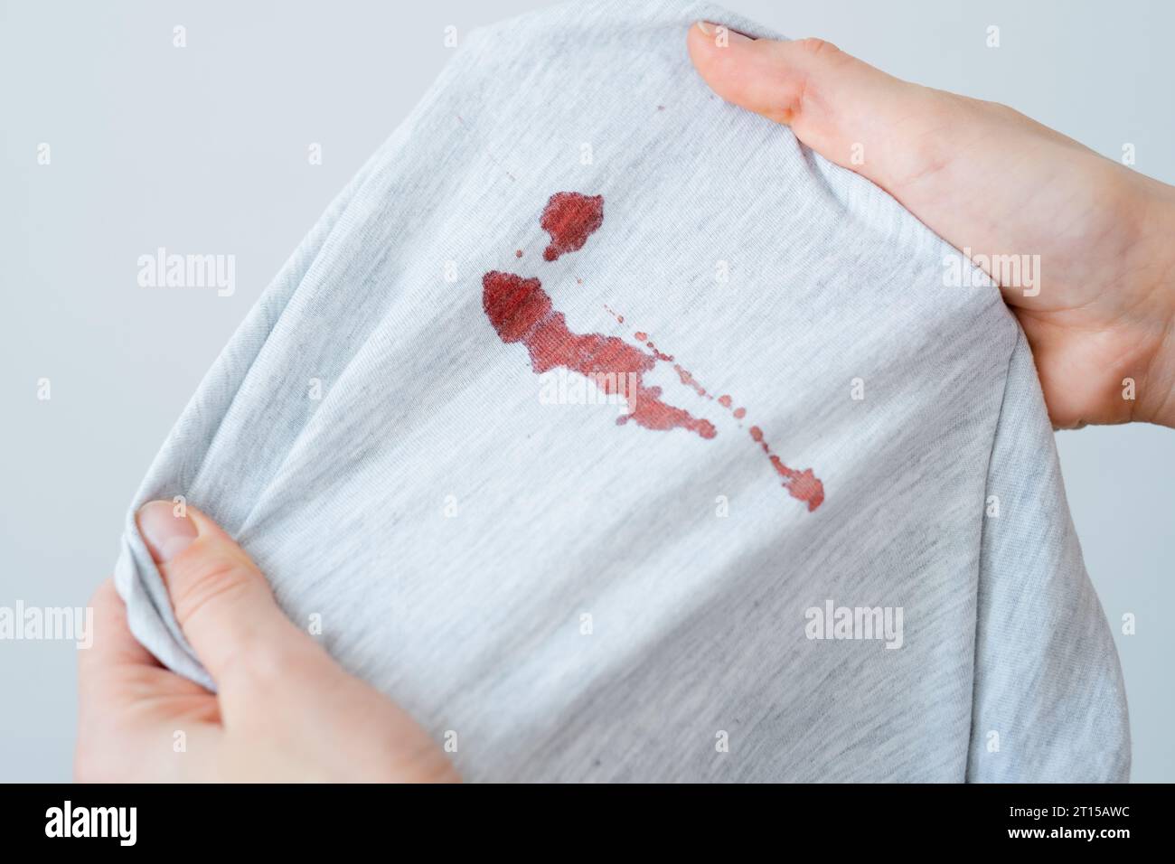 Dirty stains of spilled juice on white socks. daily life stain concept ...