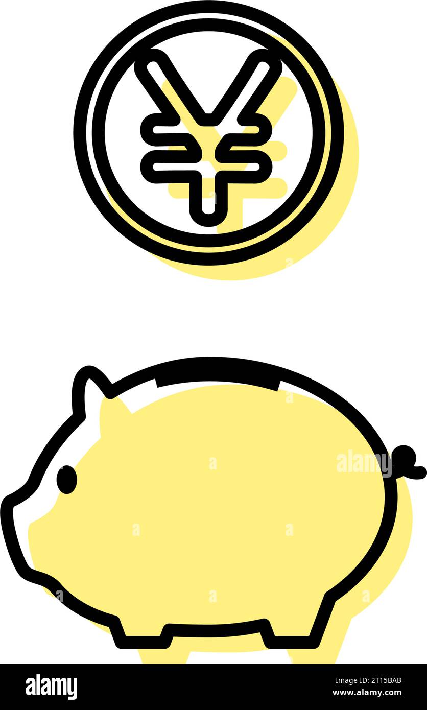 Image of savings and saving, piggy bank and circle symbol, simple line ...