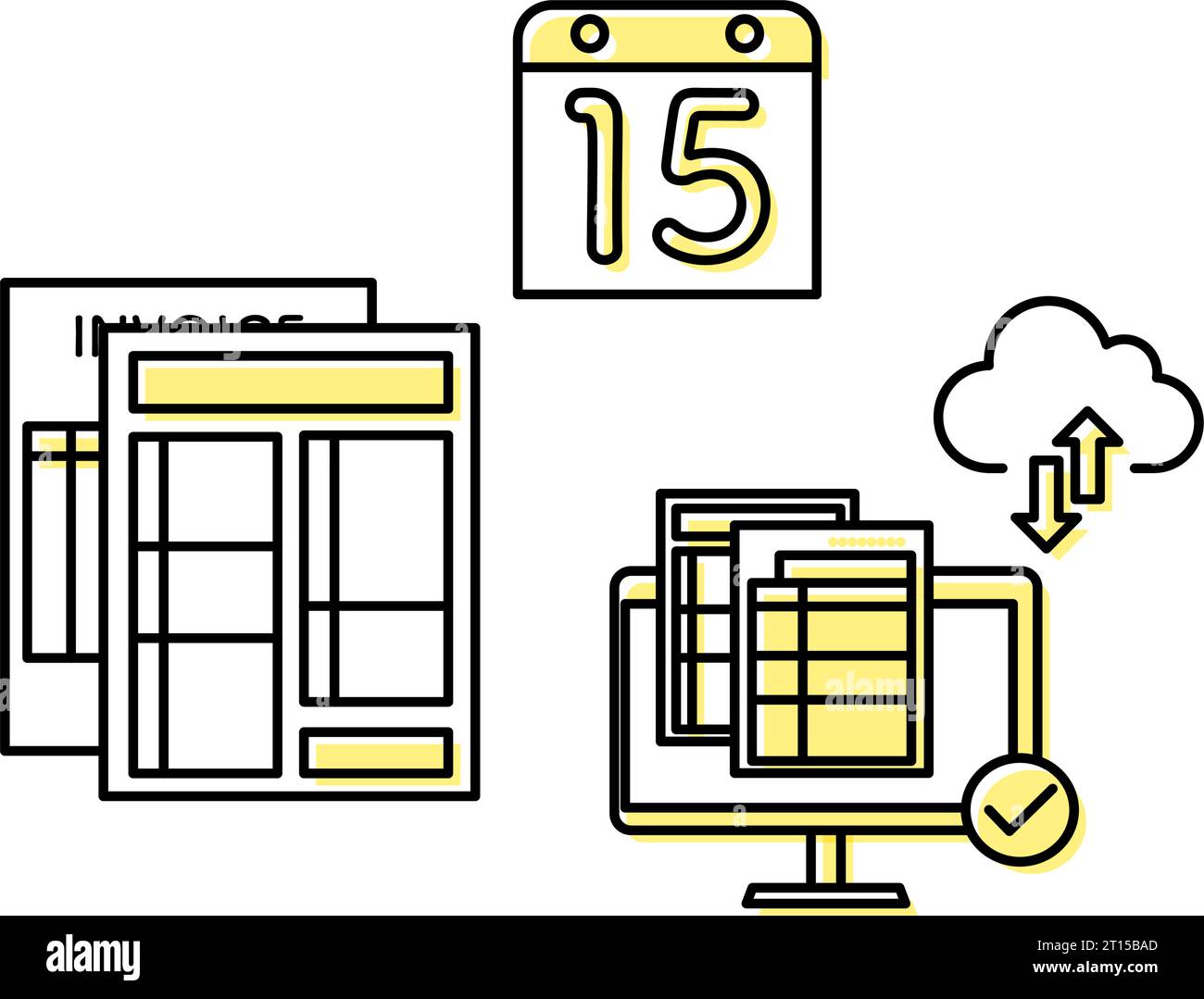 Simple line-drawing icons that evoke the image of online tax return ...