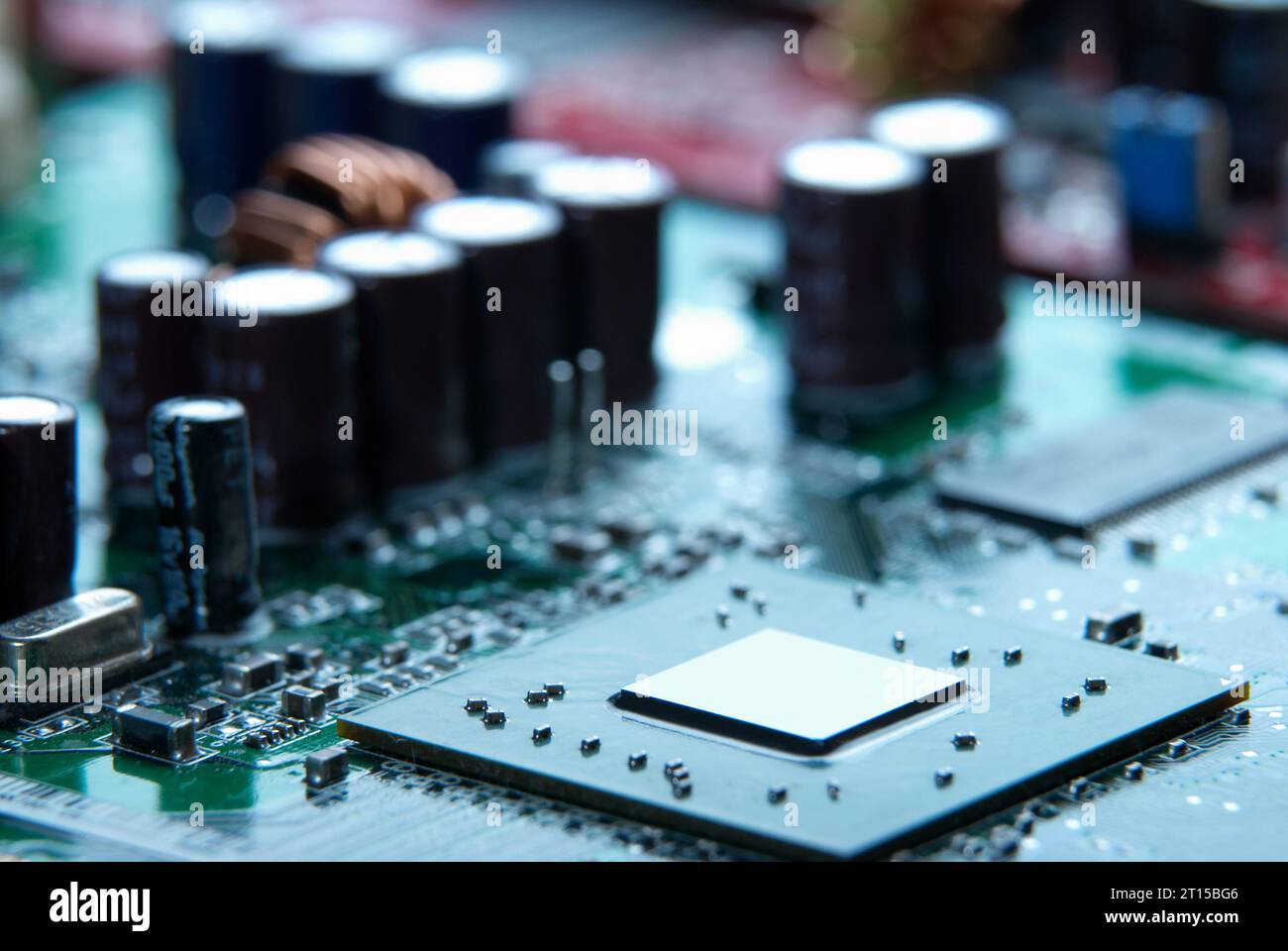 Microprocessor with motherboard background. Computer board chip circuit ...