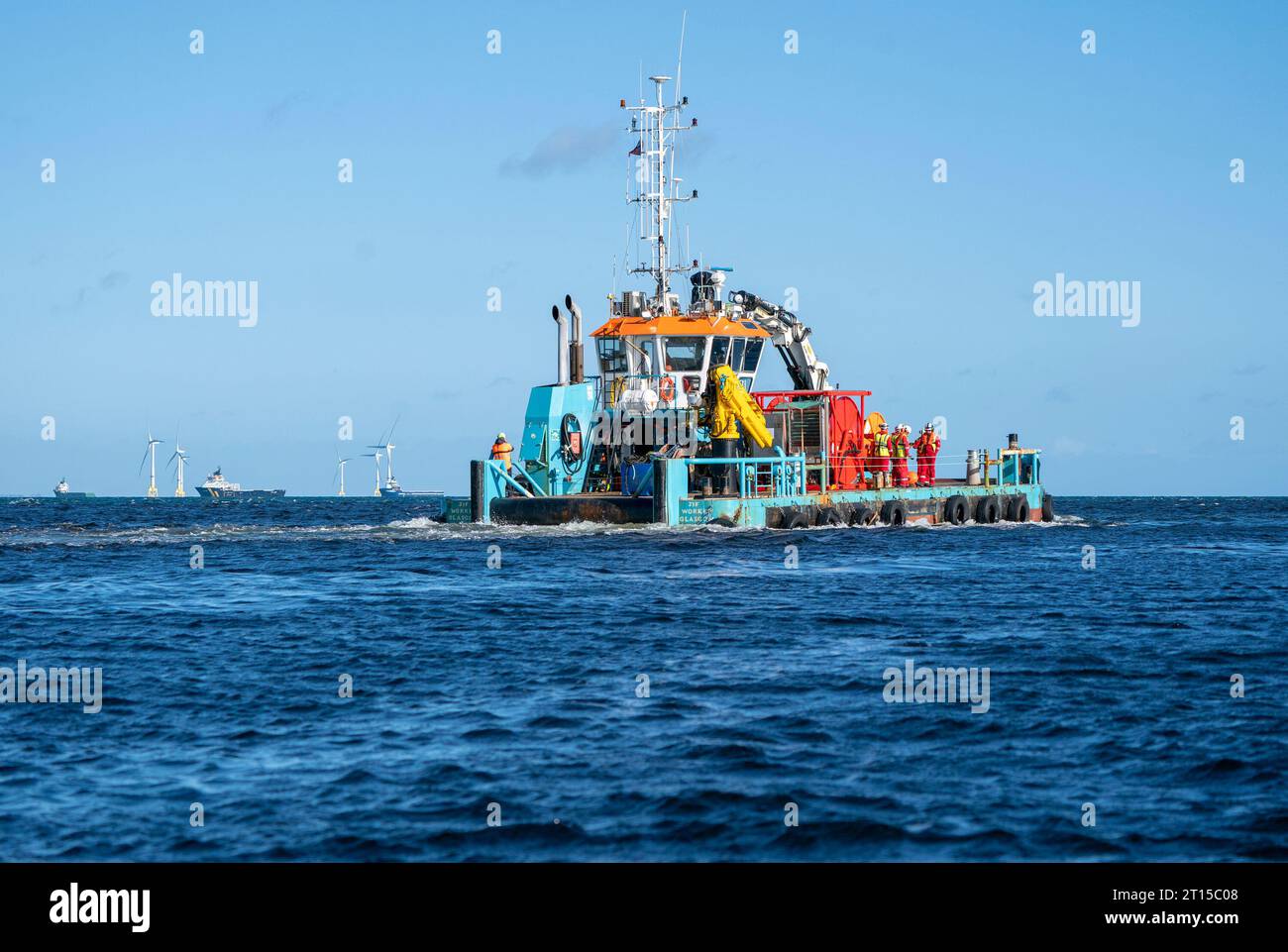The Jif Worker, a multi-cat vessel, that is used to deploy a heavy duty ...