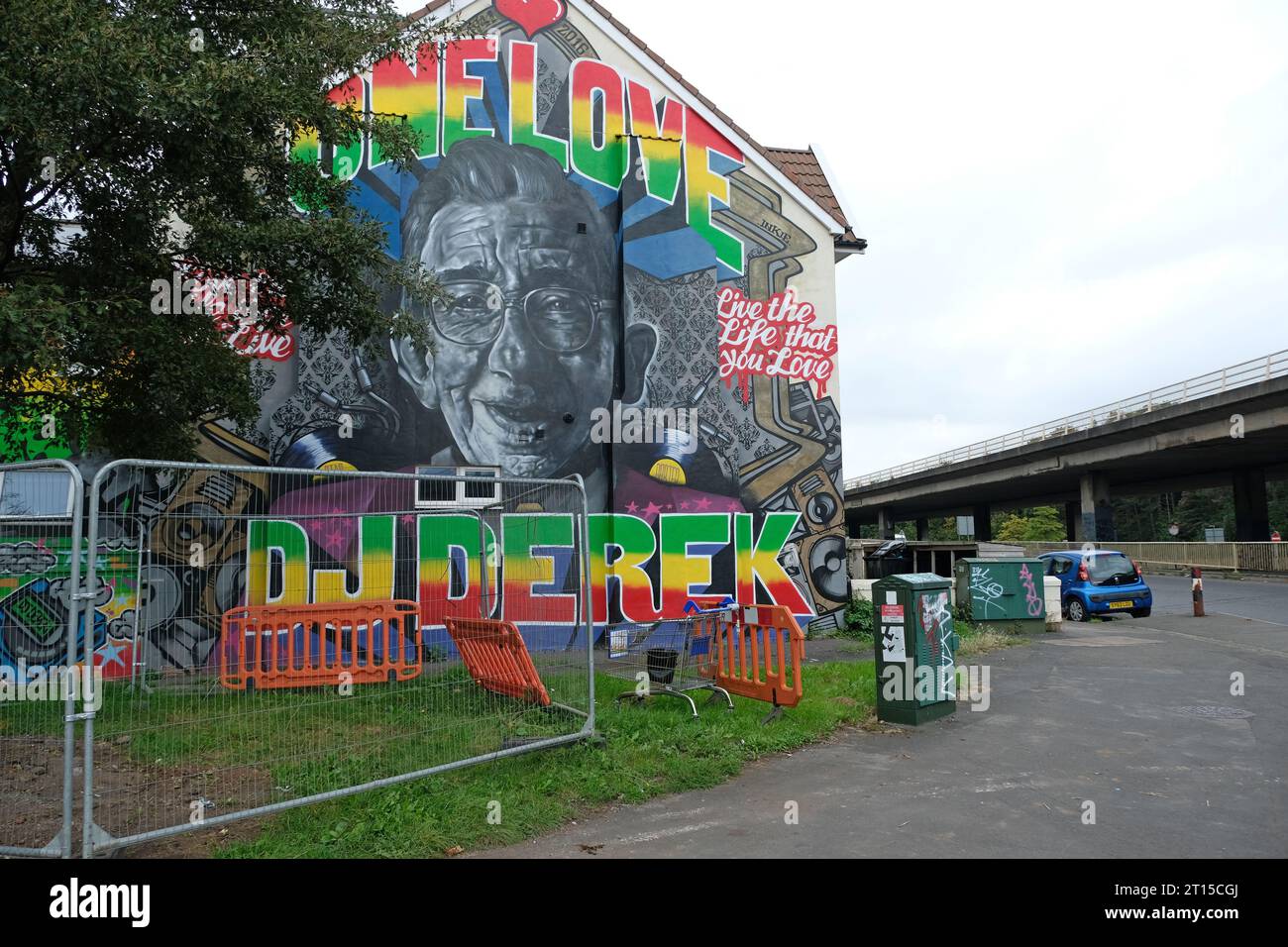 The M32 flyover in Eastville, Bristol showing the mural of local legend, DJ Derek Stock Photo ...