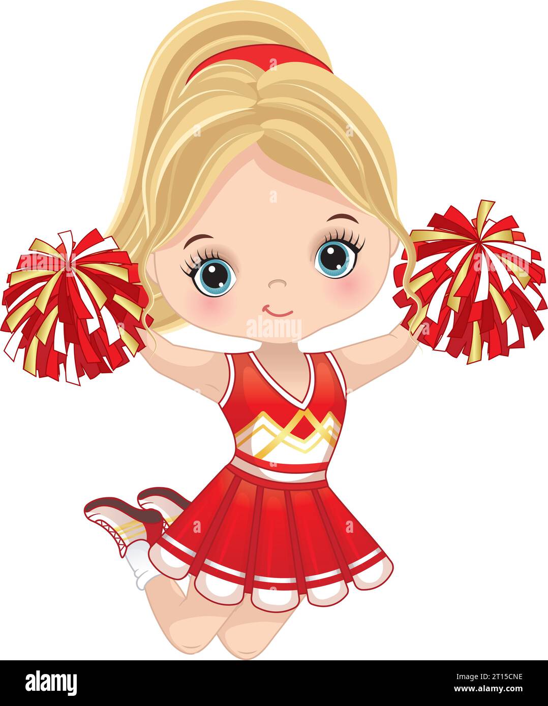Vector Cute Cheerleader With Pom Poms Jumping Stock Vector Image And Art