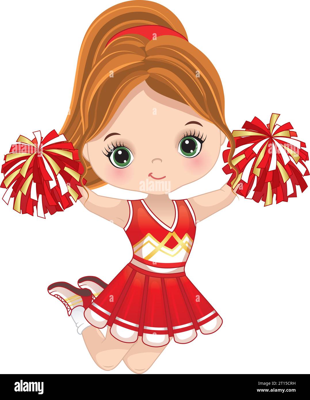 Vector Cute Cheerleader with Pom Poms Jumping Stock Vector Image & Art ...