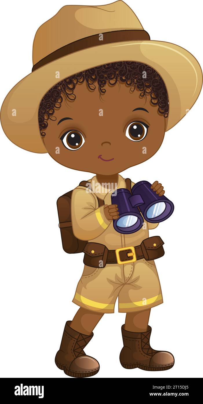 Vector African American Zoologist with Binocular and Rucksack Stock ...