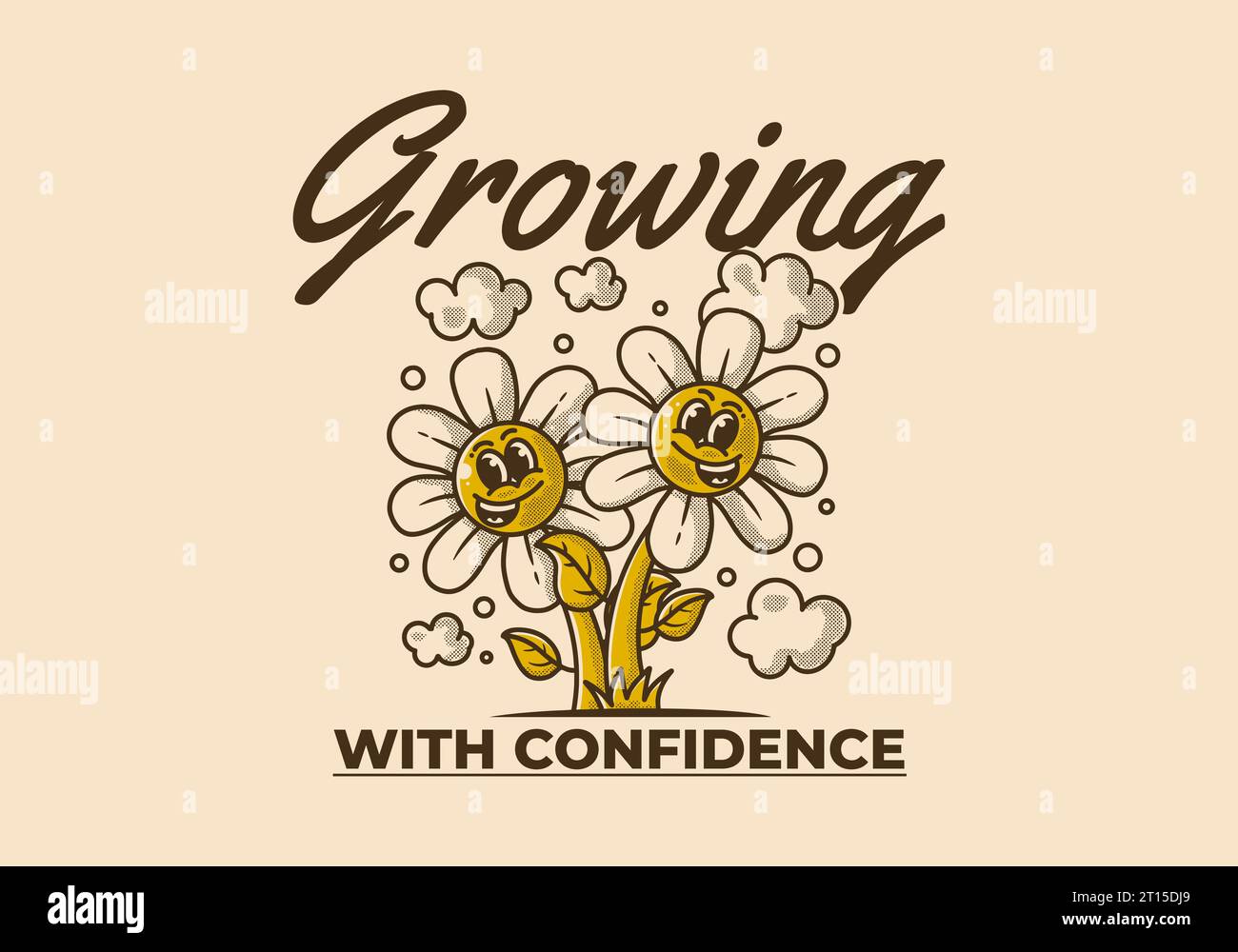 Growing with confidence. Vintage mascot character illustration of a ...