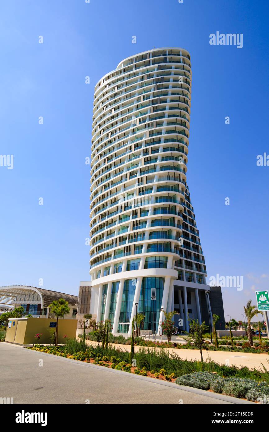 The first of two twin twisted tower buildings on Ayia Napa Marina. The East tower was completed ...