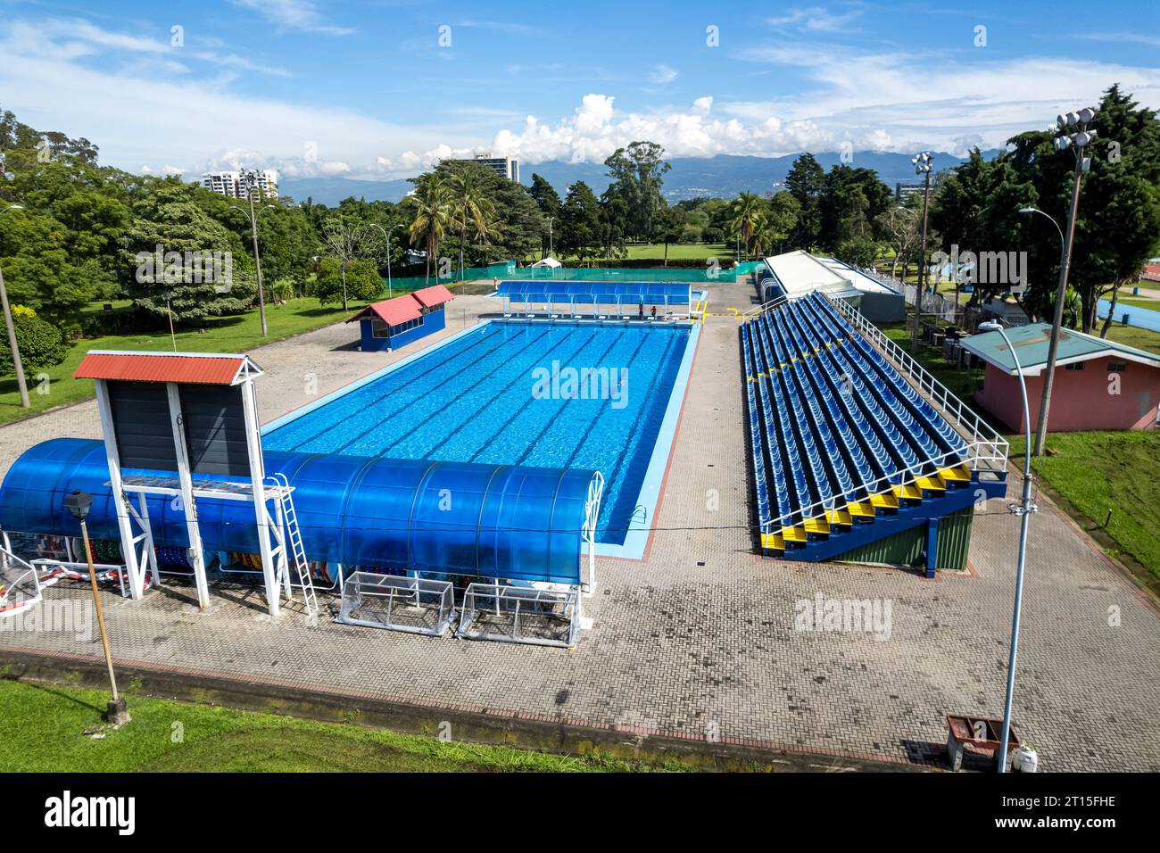 Aerial View of the outdoors Olympic pool in the Sabana park in San Jose ...