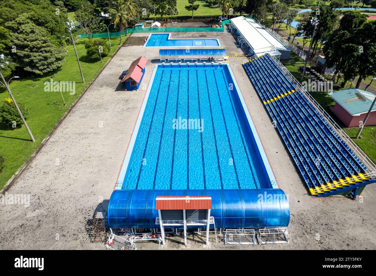 Aerial View of the outdoors Olympic pool in the Sabana park in San Jose ...