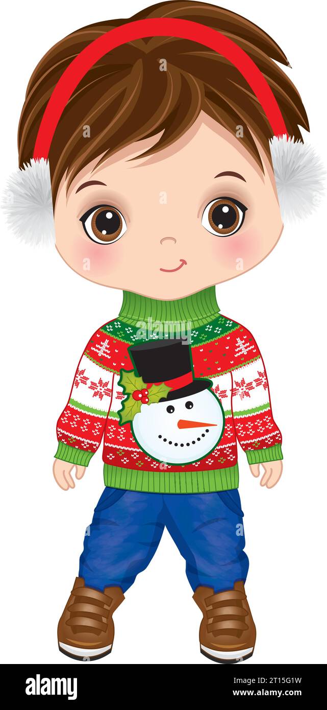 Vector Cute Little Boy in Christmas Sweater Stock Vector Image & Art ...