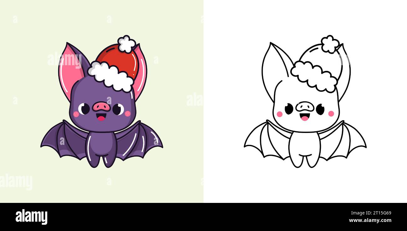 Set Christmas Bat Multicolored and Black and White. Kawaii Clip Art ...