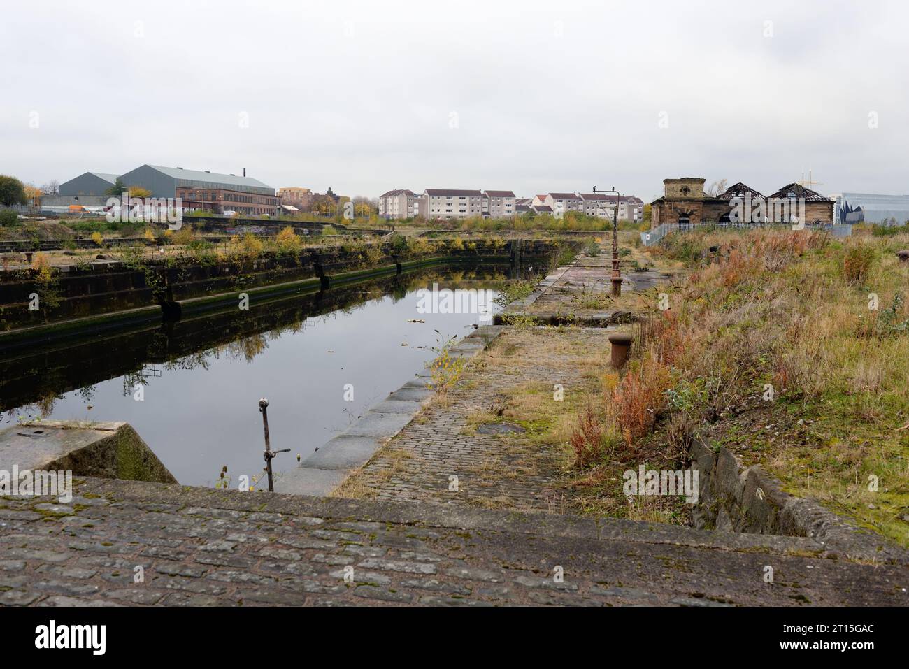 The disused and dilapidated Govan Graving Docks on the river Clyde in ...