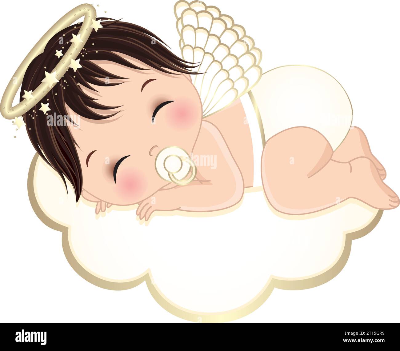 Vector Cute Angel Boy in White Diaper Sleeping on the Cloud Stock ...